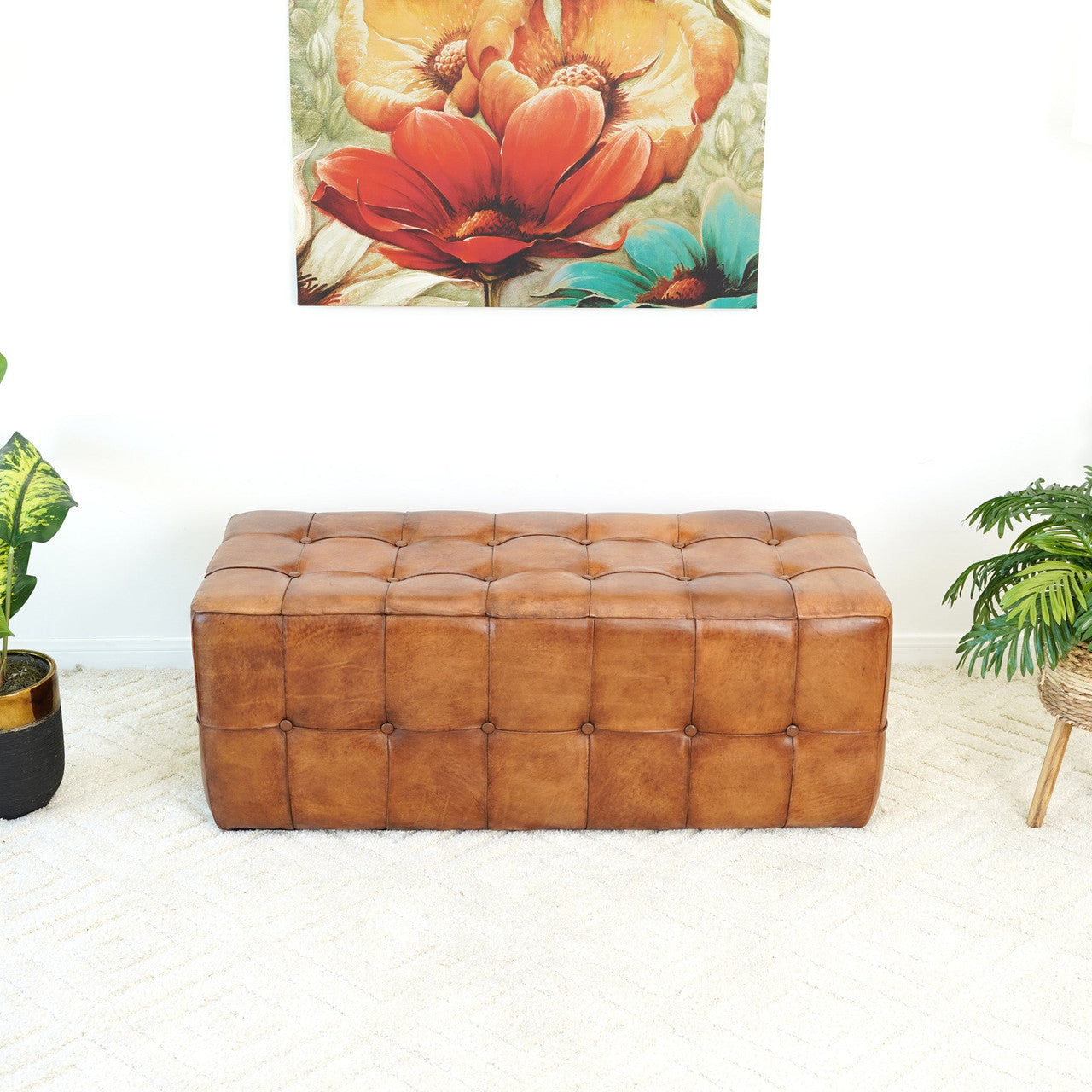 Benjiro Tan Leather Bench| Zin Home – zinhome